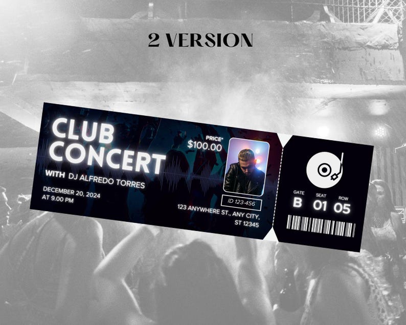 Editable Concert Ticket, Editable Music Ticket, Club Event Ticket ...