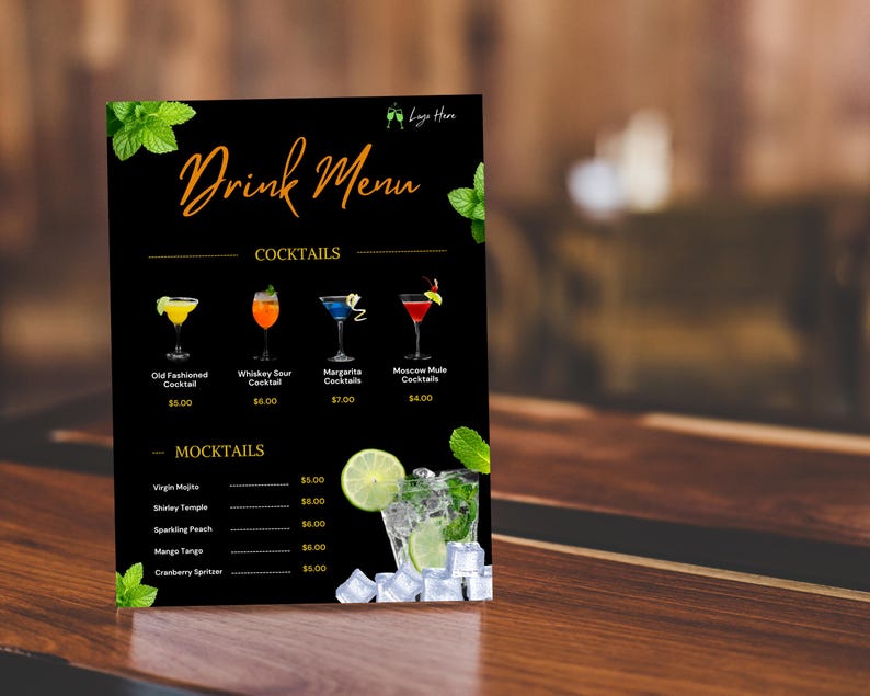 Signature Drink Sign, Bar Menu Template, 50+ Drinks and Garnishes ...