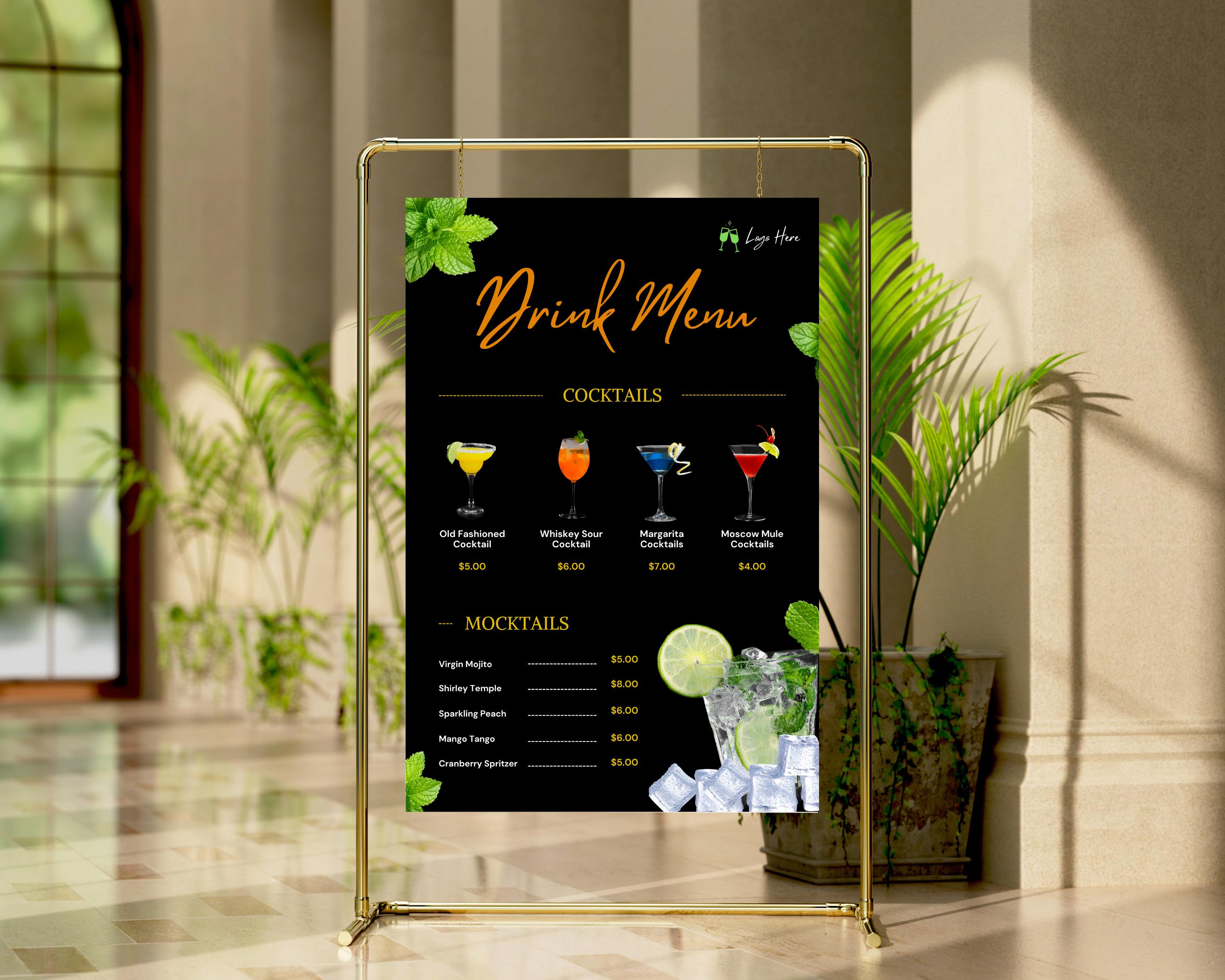 Signature Drink Sign, Bar Menu Template, 50+ Drinks and Garnishes ...