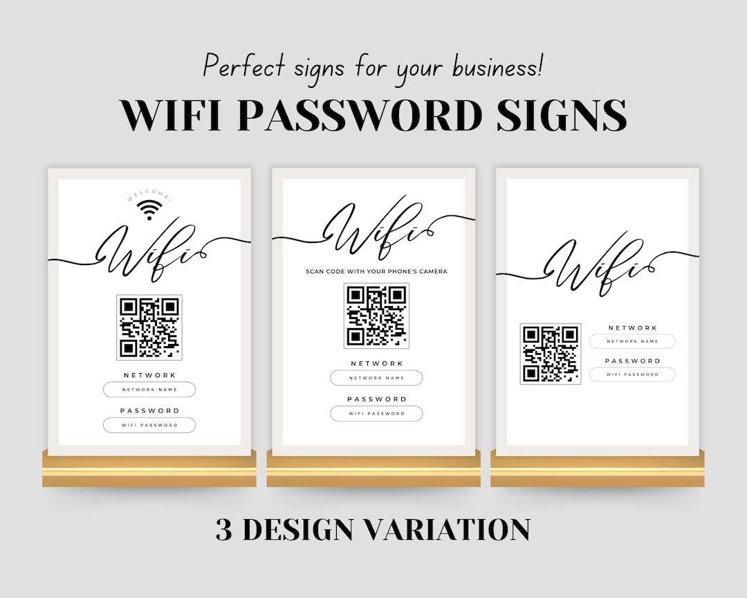 Custom Guest Wifi Password Template With QR Code, 3 Versions, Wi-fi ...