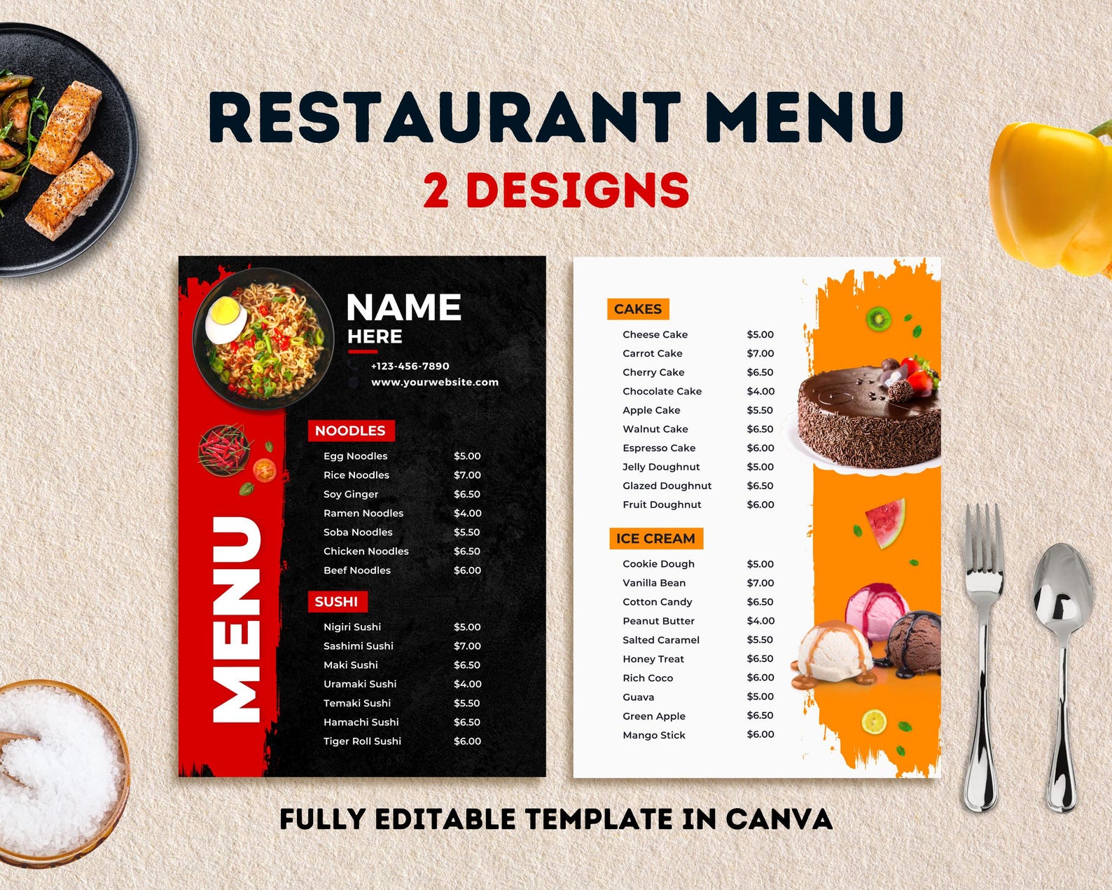 Restaurant Menu Template , Modern Cafe Menu, Printable Restaurant Food ...