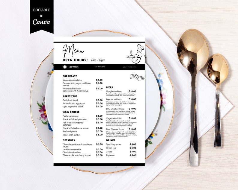 Minimal Restaurant Menu Template, Restaurant Menu Design, Editable ...