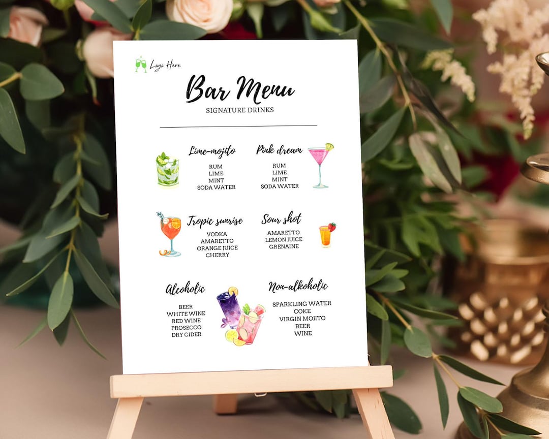 Bar Menu Template, Modern Editable Drink Menu Template, Signature ...