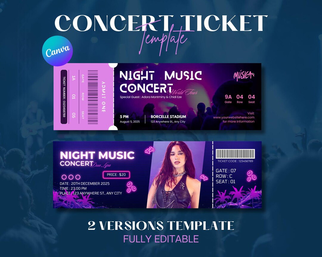 Custom Concert Ticket Template, DIY Event Ticket , Editable Concert ...