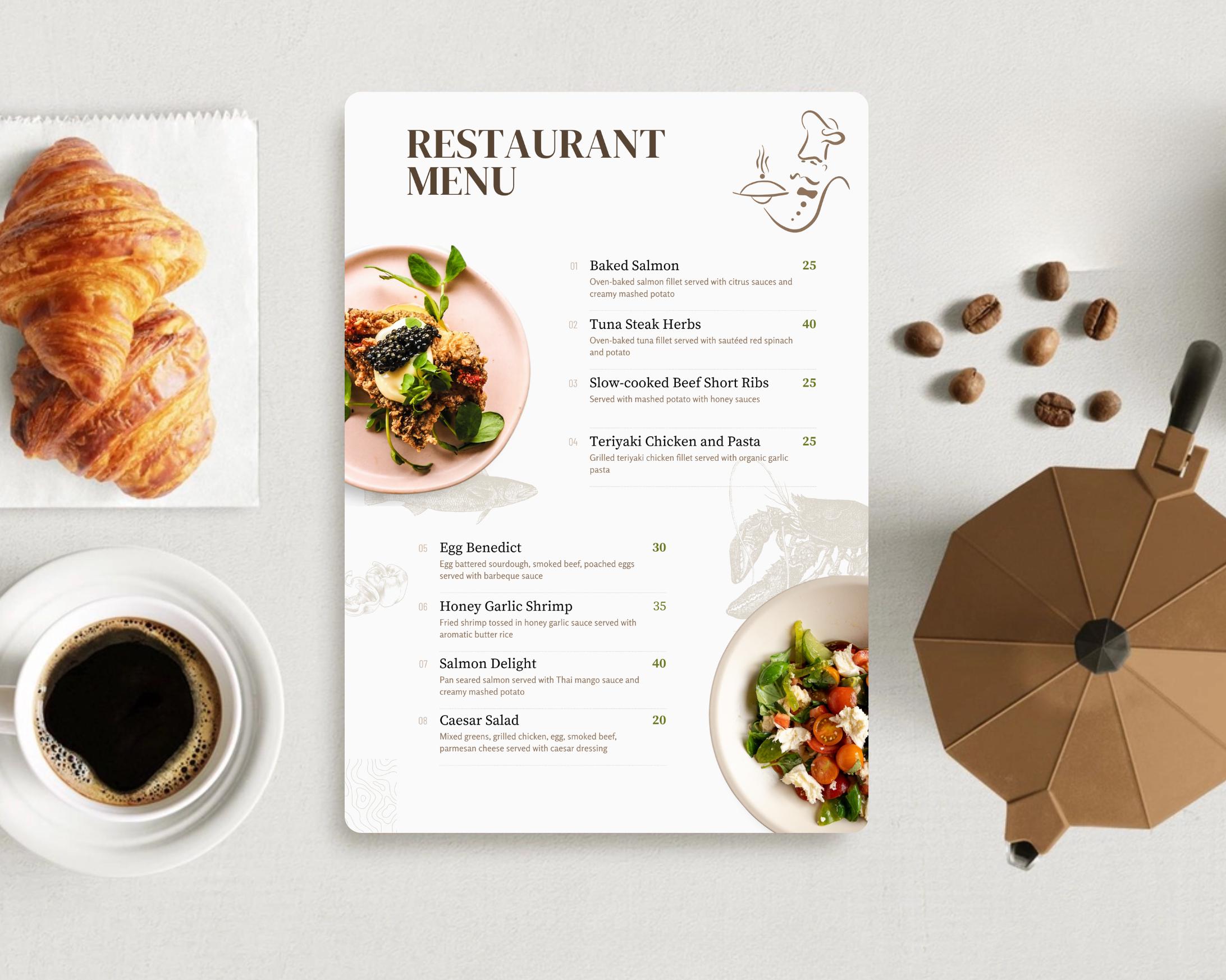 Custom Restaurant Menu Design, 2 Page Cafe & Bistro Menu Template ...
