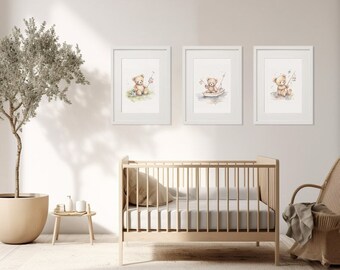 Set of 3 Teddy Bear Nursery Wall Art, Animal Print Nursery, Nursery ...