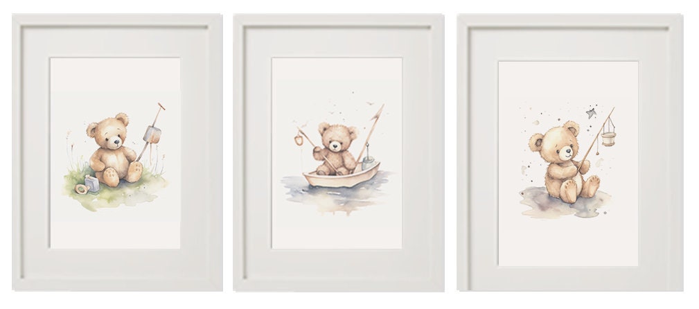 Set of 3 Teddy Bear Nursery Wall Art, Animal Print Nursery, Nursery ...