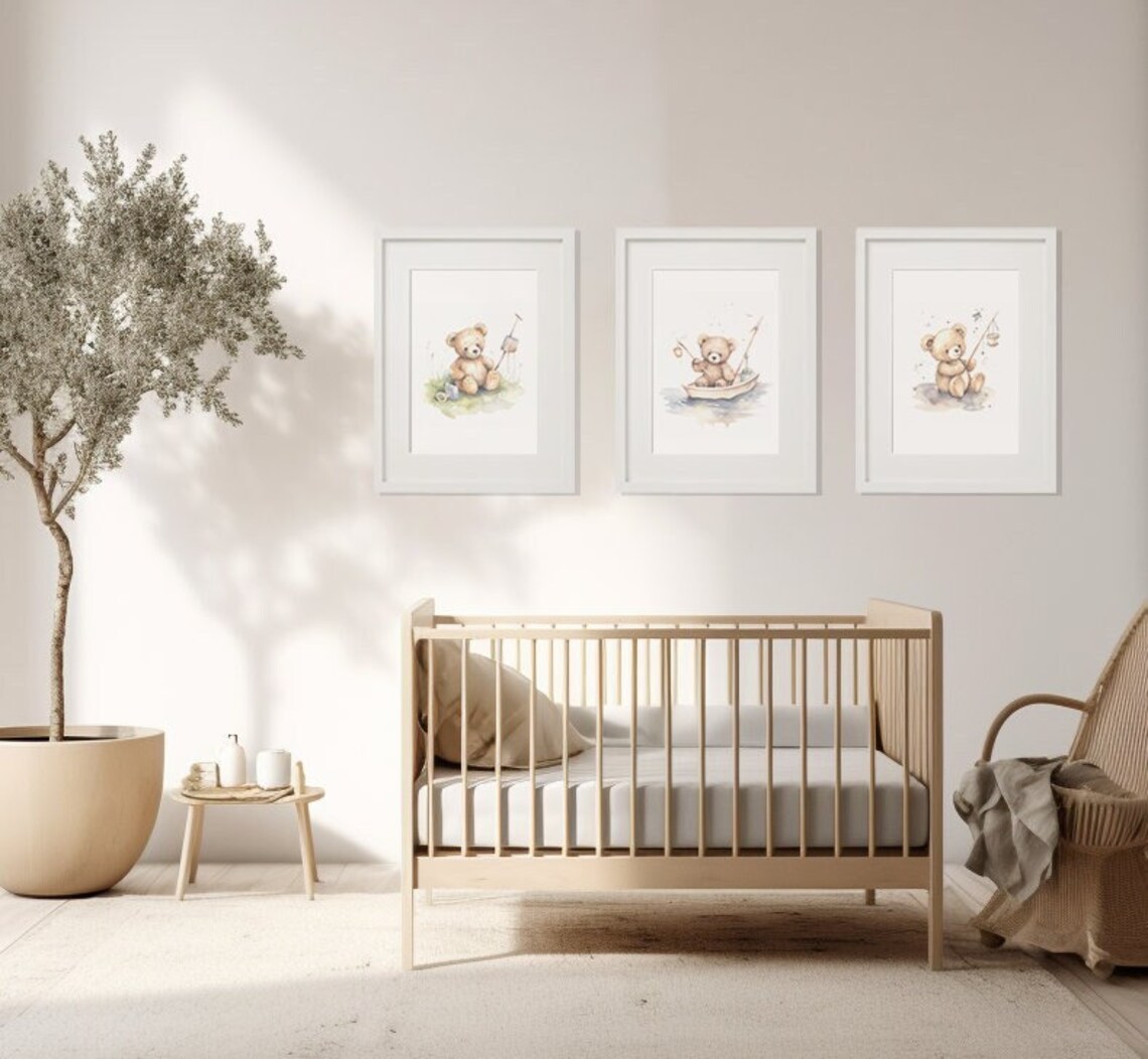 Set of 3 Teddy Bear Nursery Wall Art, Animal Print Nursery, Nursery ...