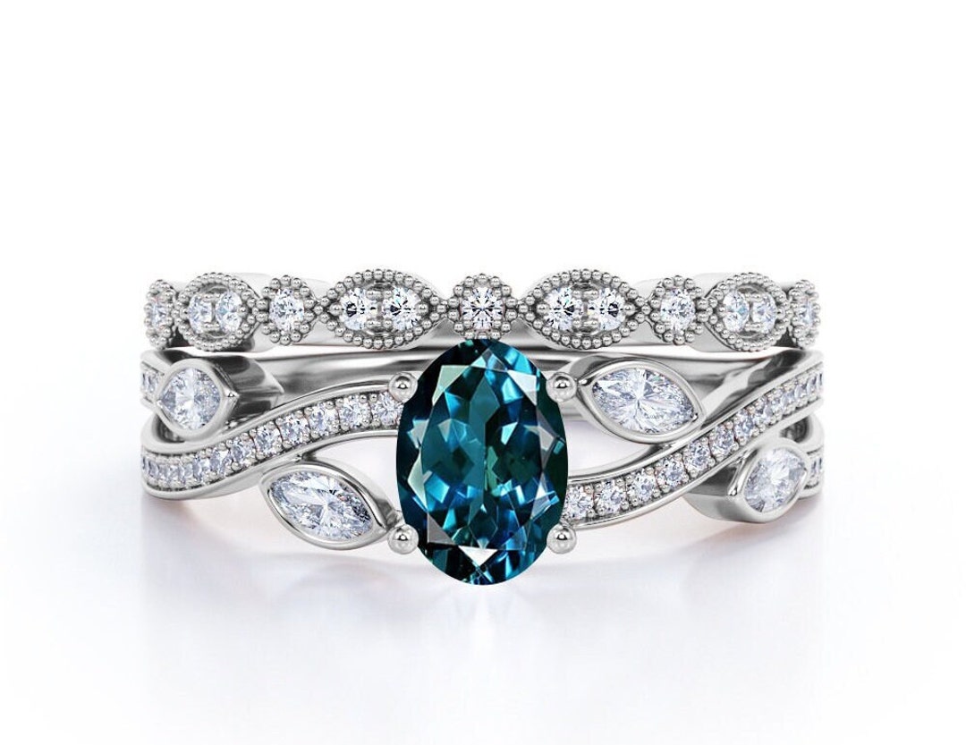 Natural London Blue Topaz Engagement Ring Set 925 Solid Silver London ...