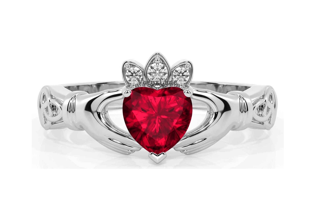 Antique Ruby Claddagh Style Engagement Ring Unique Art Deco Ruby ...