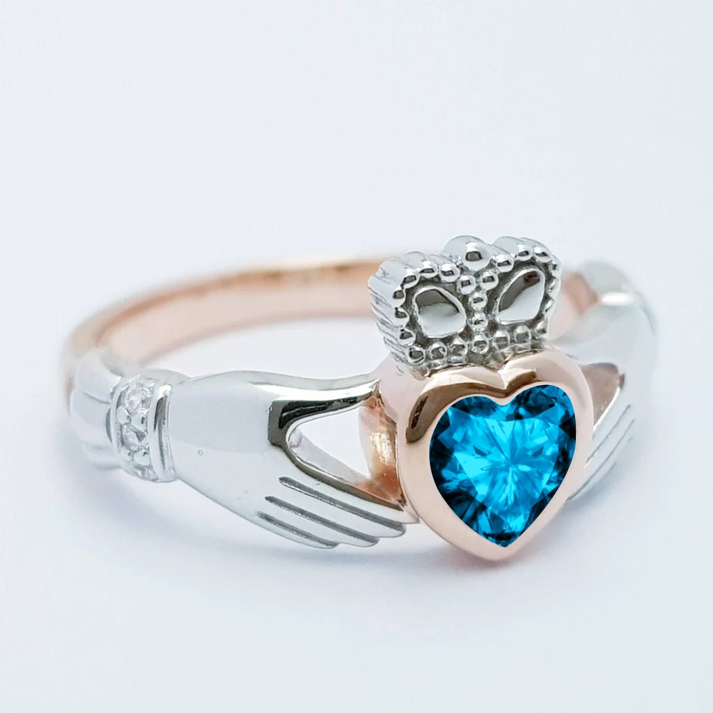 Unique Claddagh Style London Blue Topaz Engagement Ring Vintage Art ...