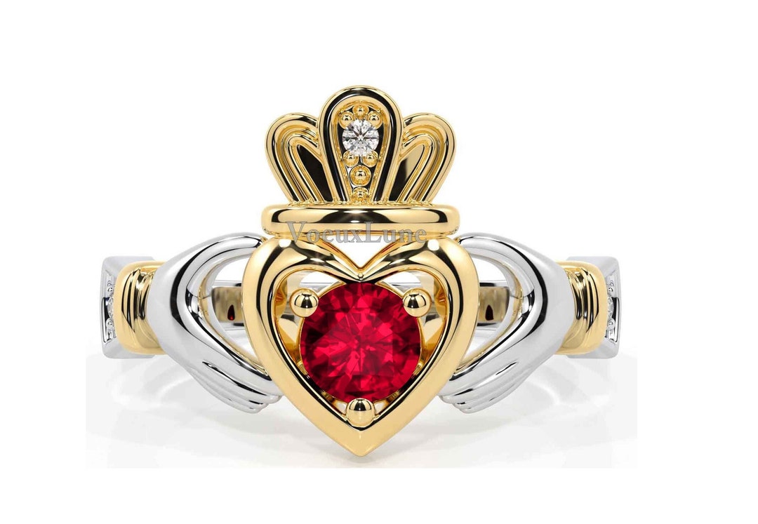 Unique Round Shape Claddagh Ruby Engagement Ring Antique Art Deco ...