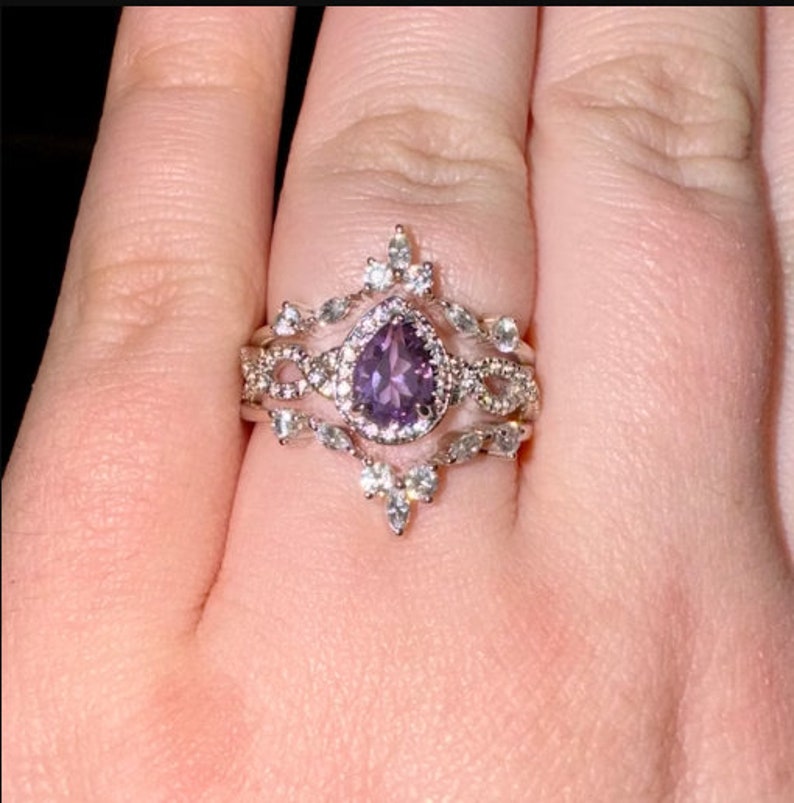 Lavender Sapphire Engagement Ring Set, Art Deco Lavender Sapphire Ring ...
