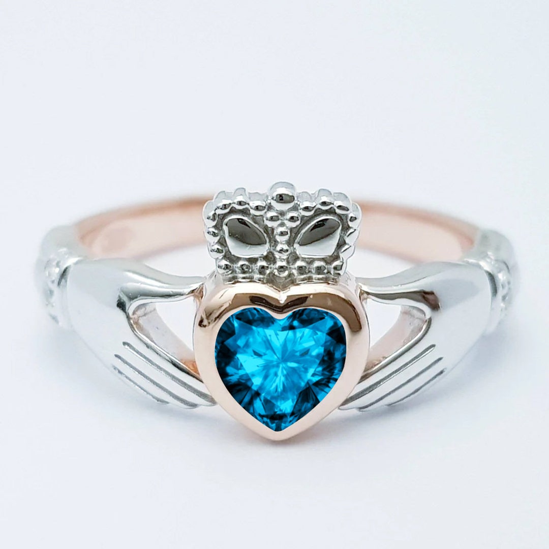 Unique Claddagh Style London Blue Topaz Engagement Ring Vintage Art ...