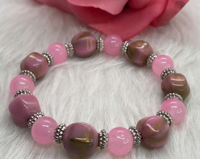 Pink Beaded Bracelet - Etsy