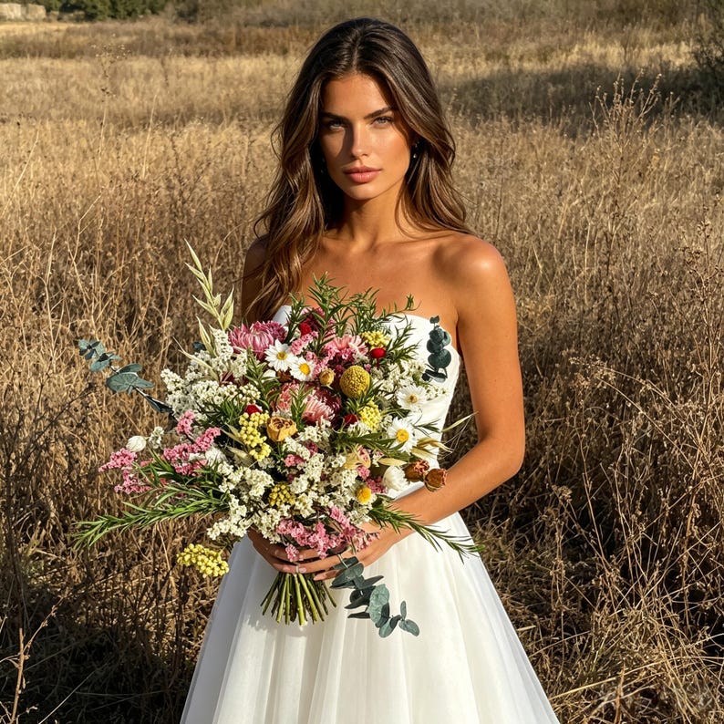 Spring Dried Wildflower Bridal Bouquet, Rust+cream Mixed Bouquet, Daisy ...