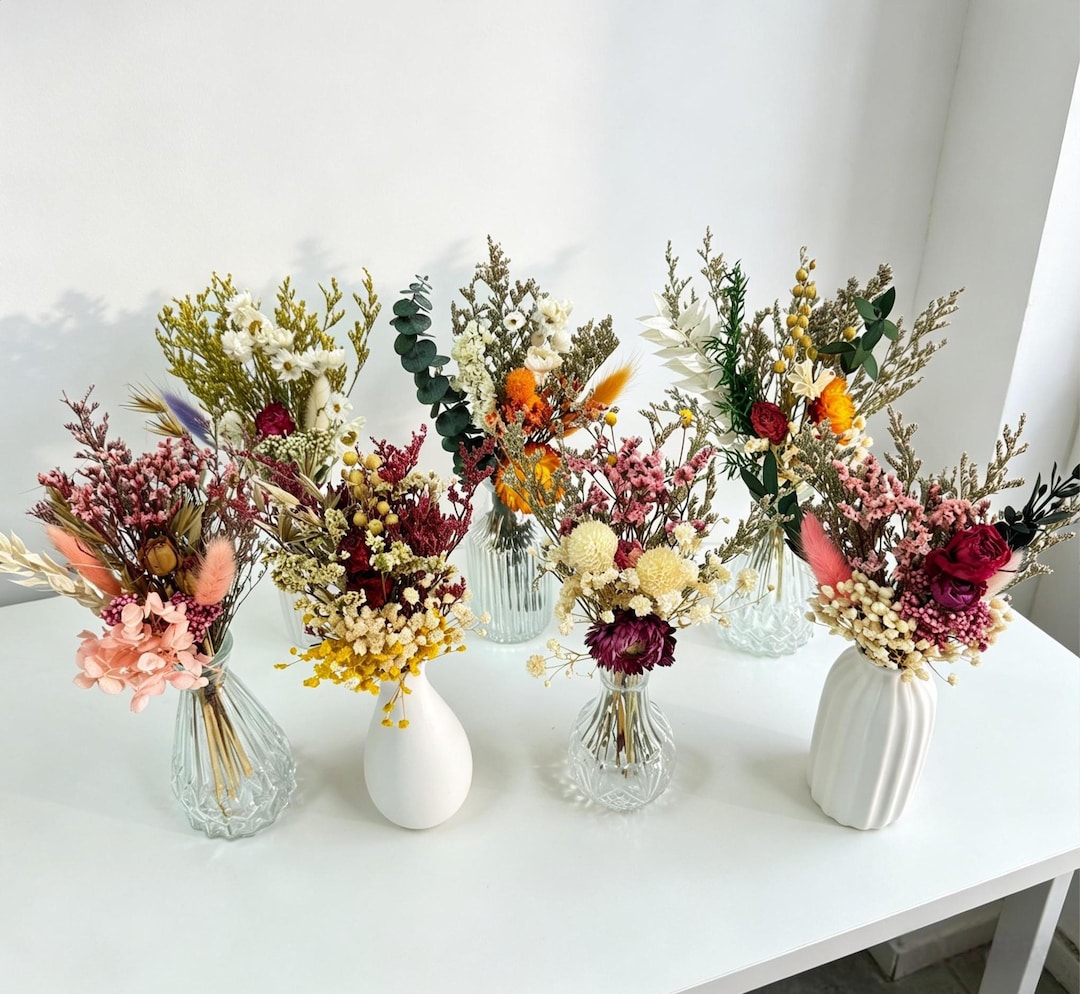 Boho Mini Dried Flower Bouquet, Small Vase Arrangement, Wedding Favors ...