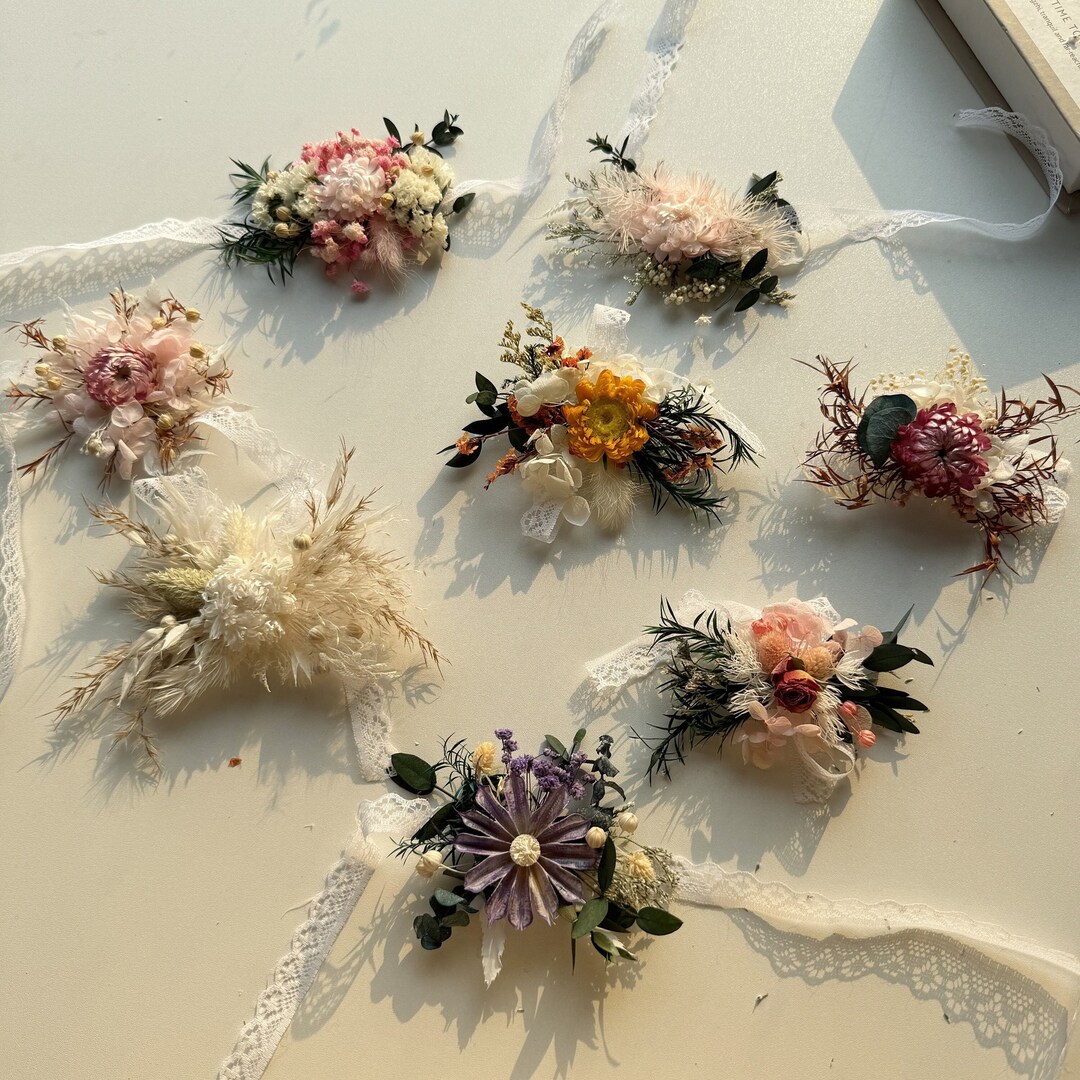 Dried Flowers Wrist Corsage,flower Bracelet,dried Flowers Wedding ...