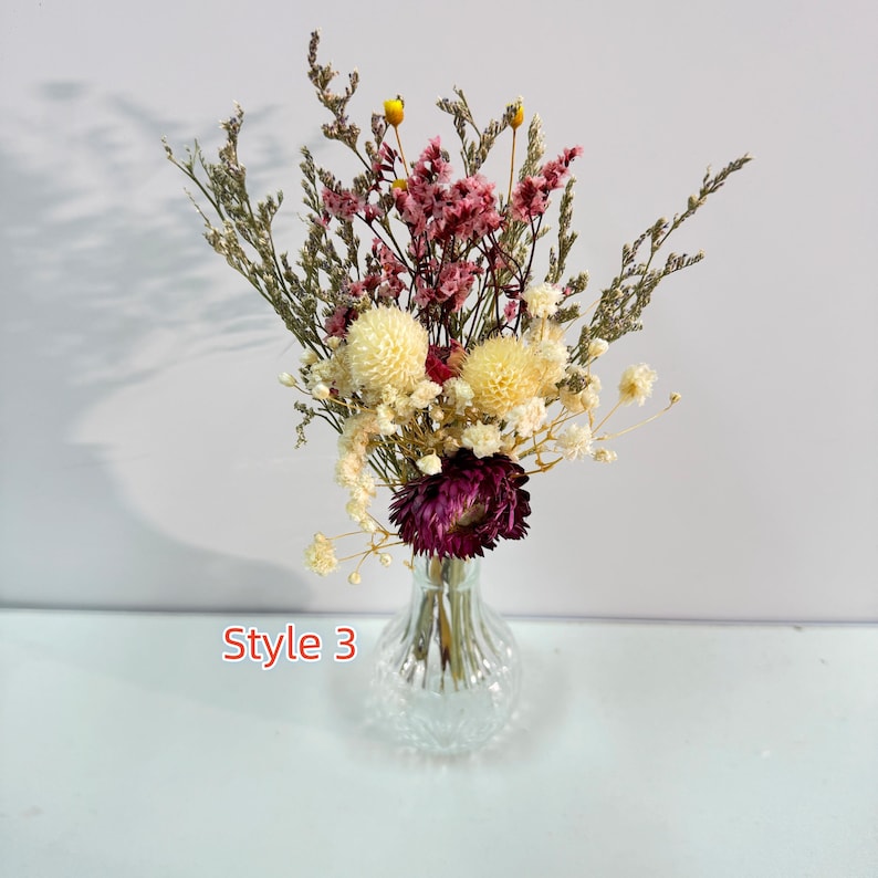 Boho Mini Dried Flower Bouquet, Small Vase Arrangement, Wedding Favors ...