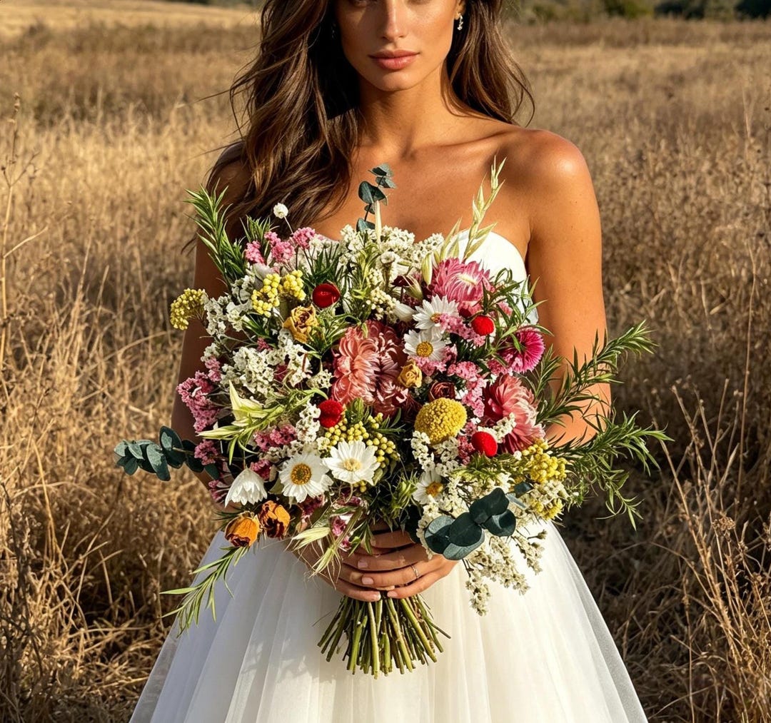 Spring Dried Wildflower Bridal Bouquet, Rust+cream Mixed Bouquet, Daisy ...