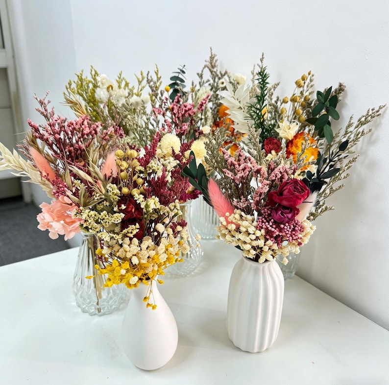 Boho Mini Dried Flower Bouquet, Small Vase Arrangement, Wedding Favors ...