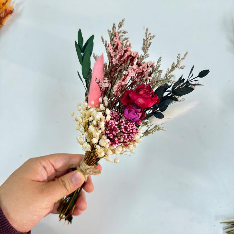 Boho Mini Dried Flower Bouquet, Small Vase Arrangement, Wedding Favors ...