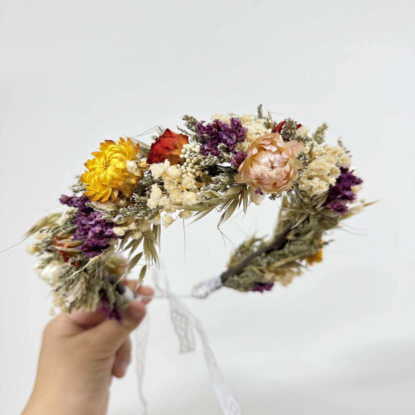 Boho Dried Flower Crown, Rustic Wedding Bridal Floral Headpiece, New ...