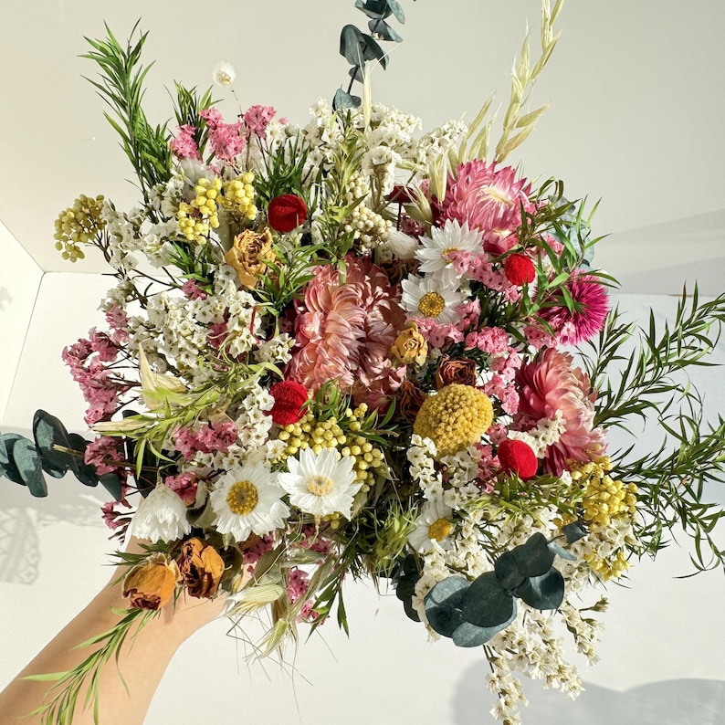 Spring Dried Wildflower Bridal Bouquet, Rust+cream Mixed Bouquet, Daisy ...