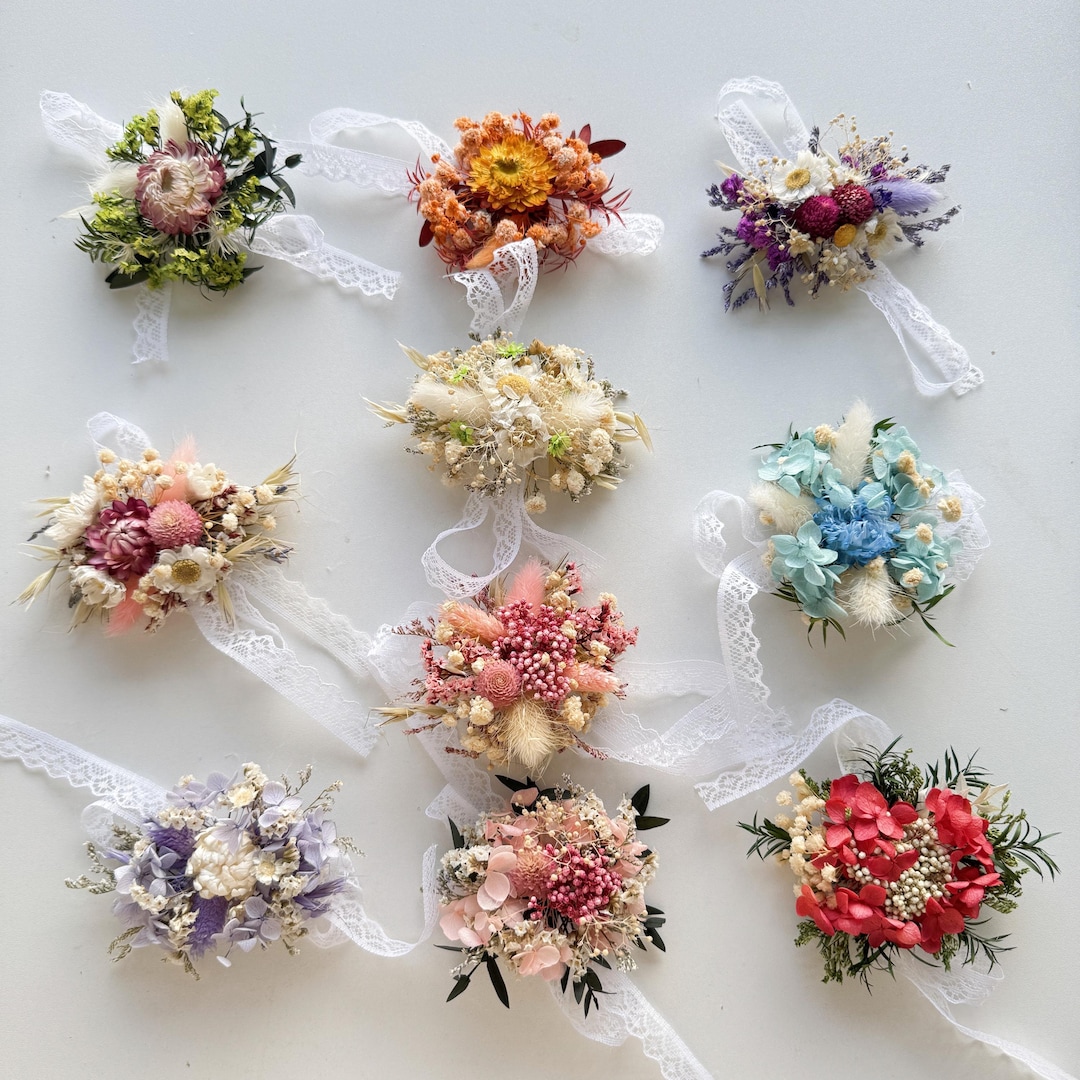 Dried Flower Wrist Corsage: Rustic Wedding Bracelet, Flower Girl ...