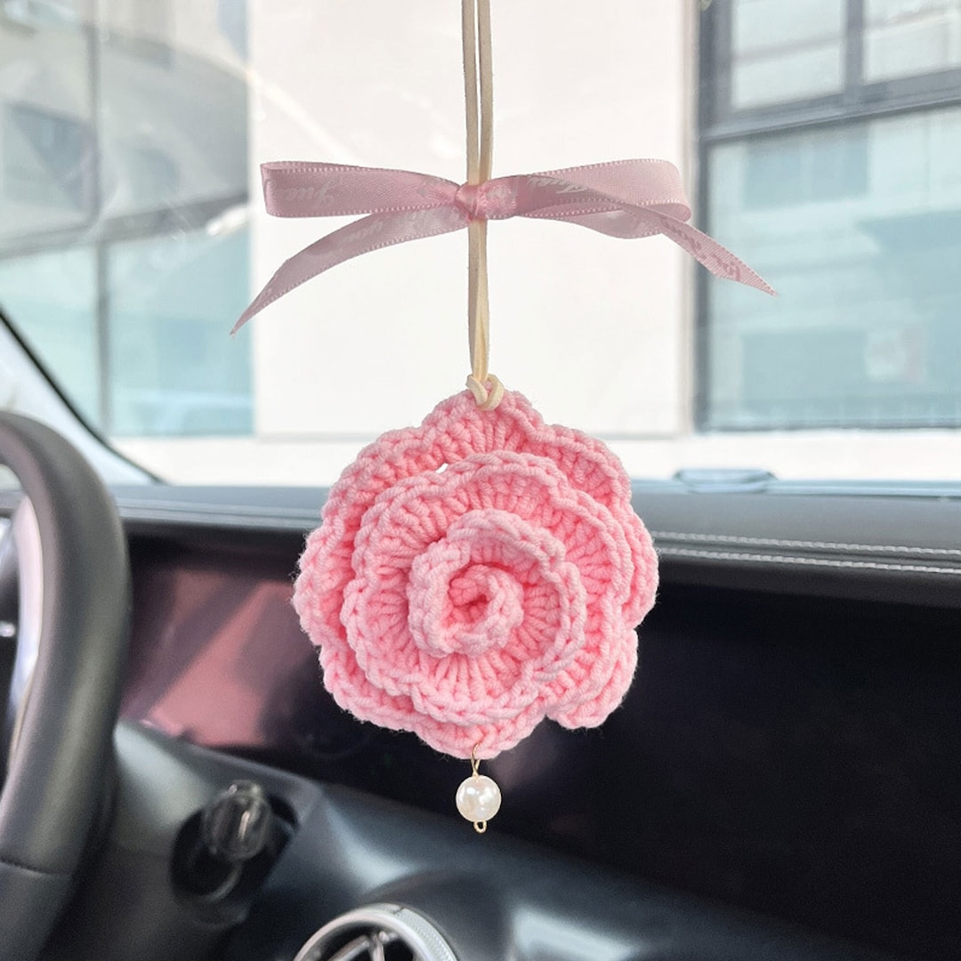 Crochet Rose Car Hanging Rose Flower Car Plants Rear Mirror - Etsy