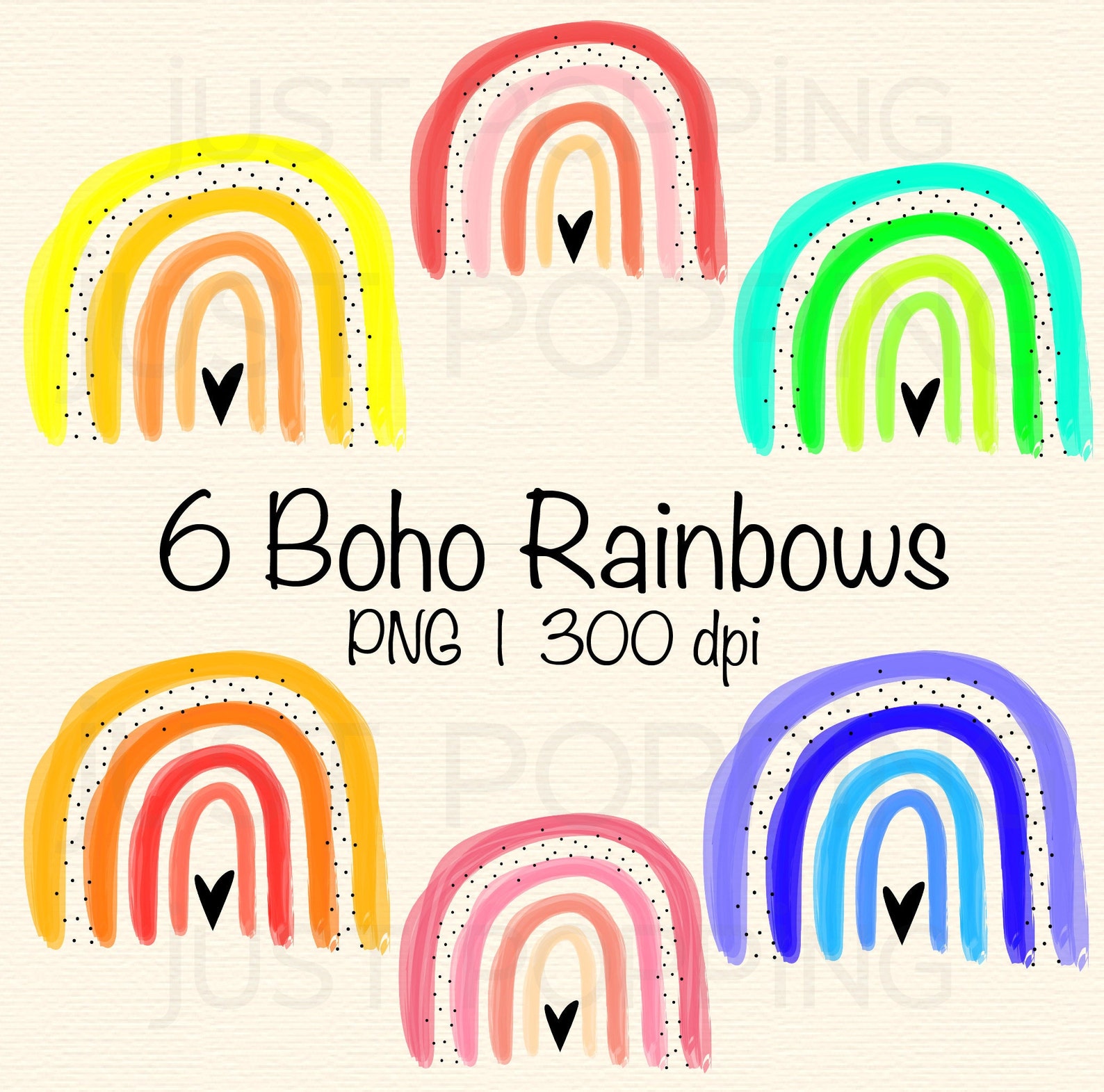 Boho Rainbow Clipart, Rainbow Images, Set of 6 Rainbow Pngs, Rainbow ...