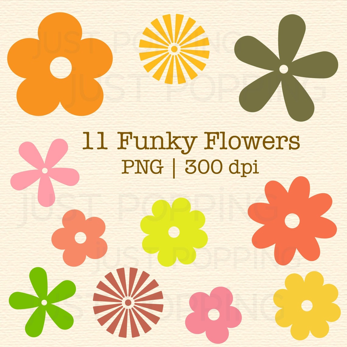 Flower Floral 70s Funky Clipart, Disco 70s Flower Images, Set of 11 ...