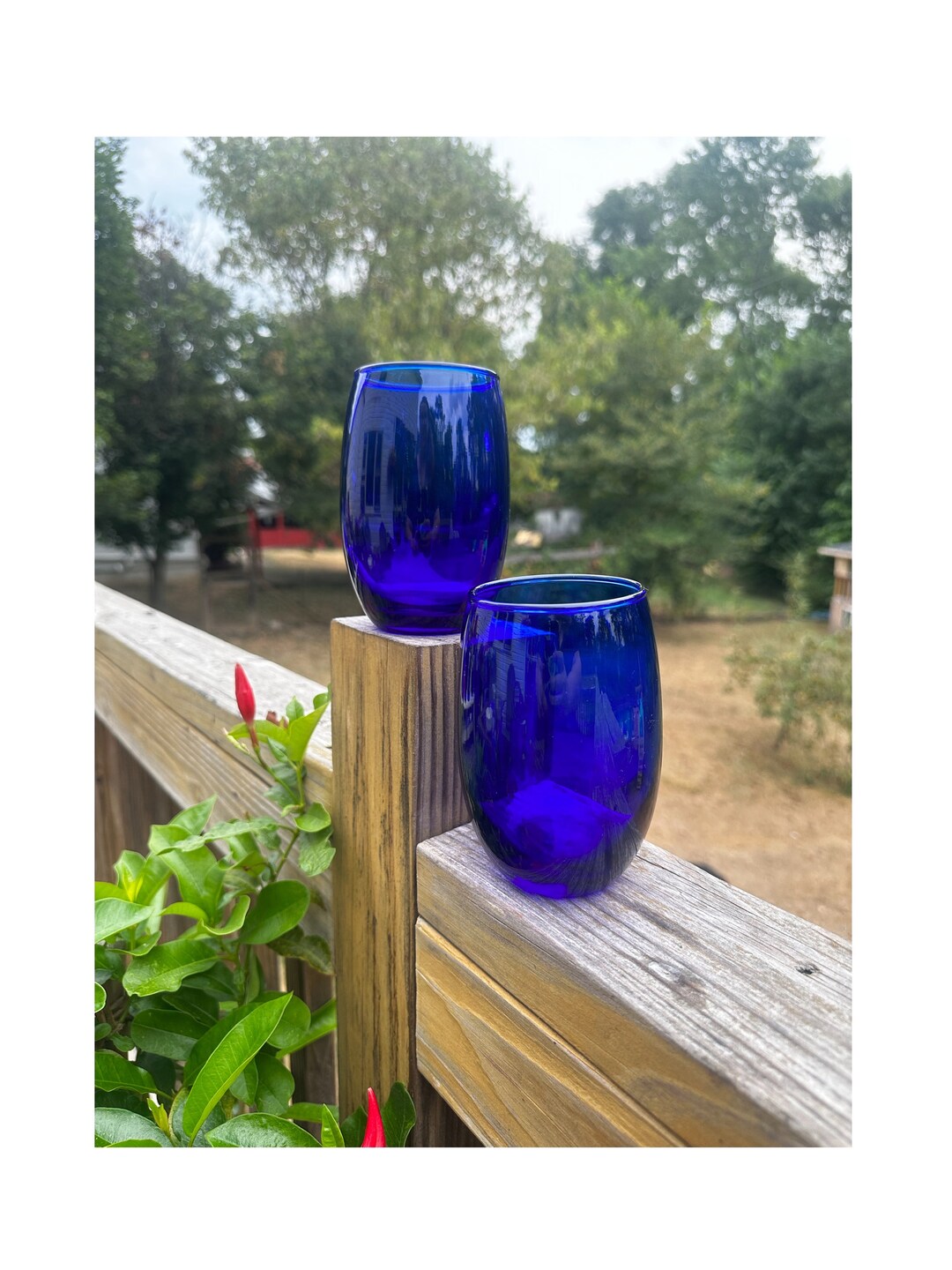 2 Vintage Cristar Cobalt Blue Stemless Wine Glasses Copa Versalles ...