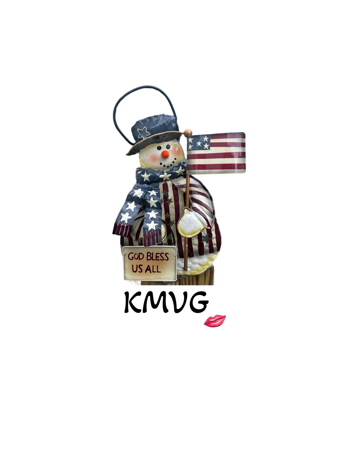 Metal Winter Patriotic Snowman Pillar Candle Holder Lantern America ...