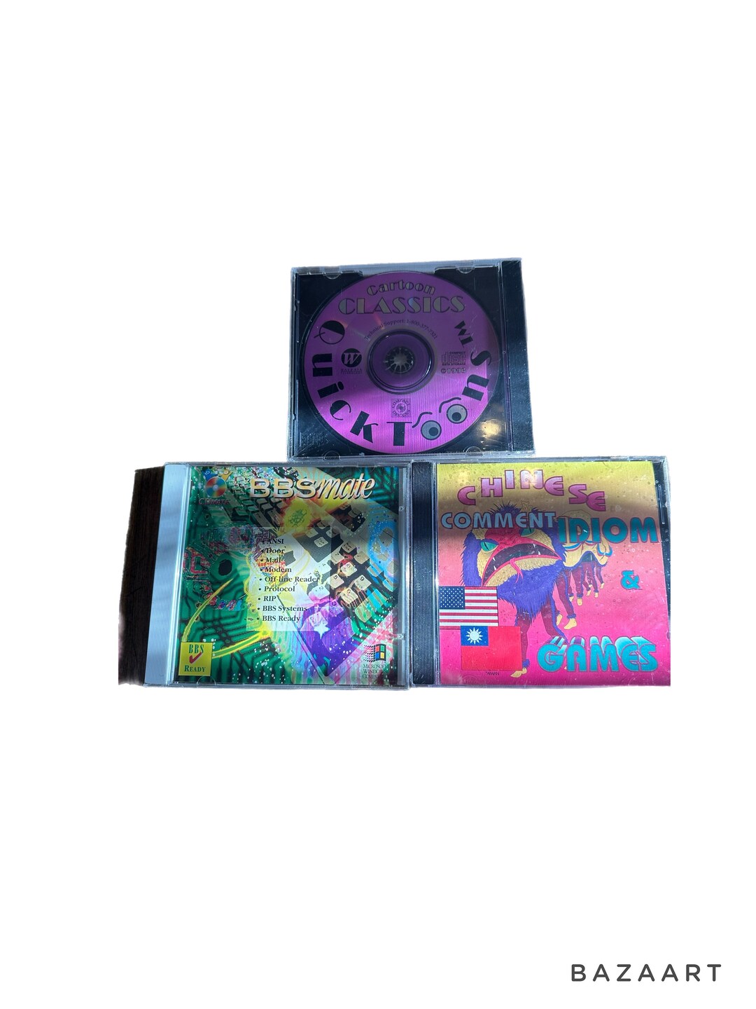 Vintage CD rom 1990s Computer Software Cartoon-bbsmate-games Set of 3 ...