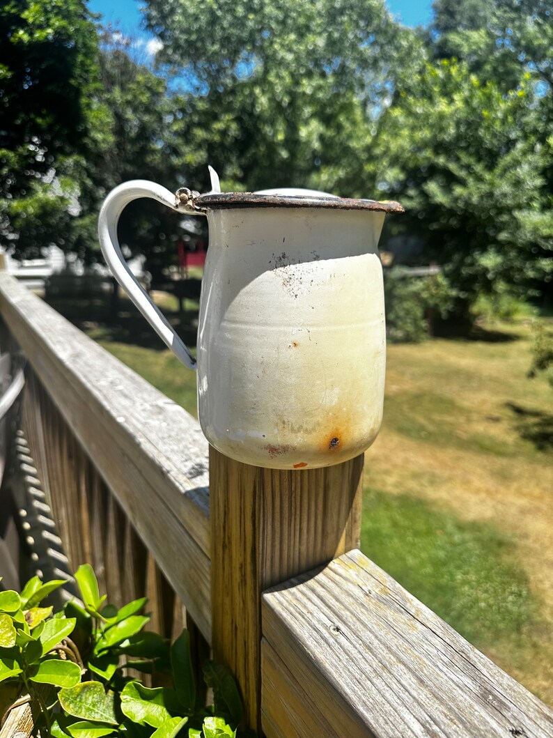 Large Antique Vintage Enamelware Water Kettle White Rustic Farmhouse 7. ...