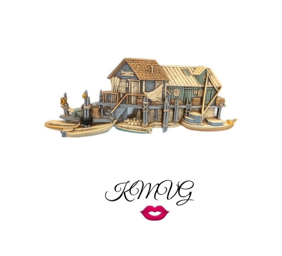 Vintage Fishing Boat Dock Village Wall Hanging 3-D Nautical by Burwood ...