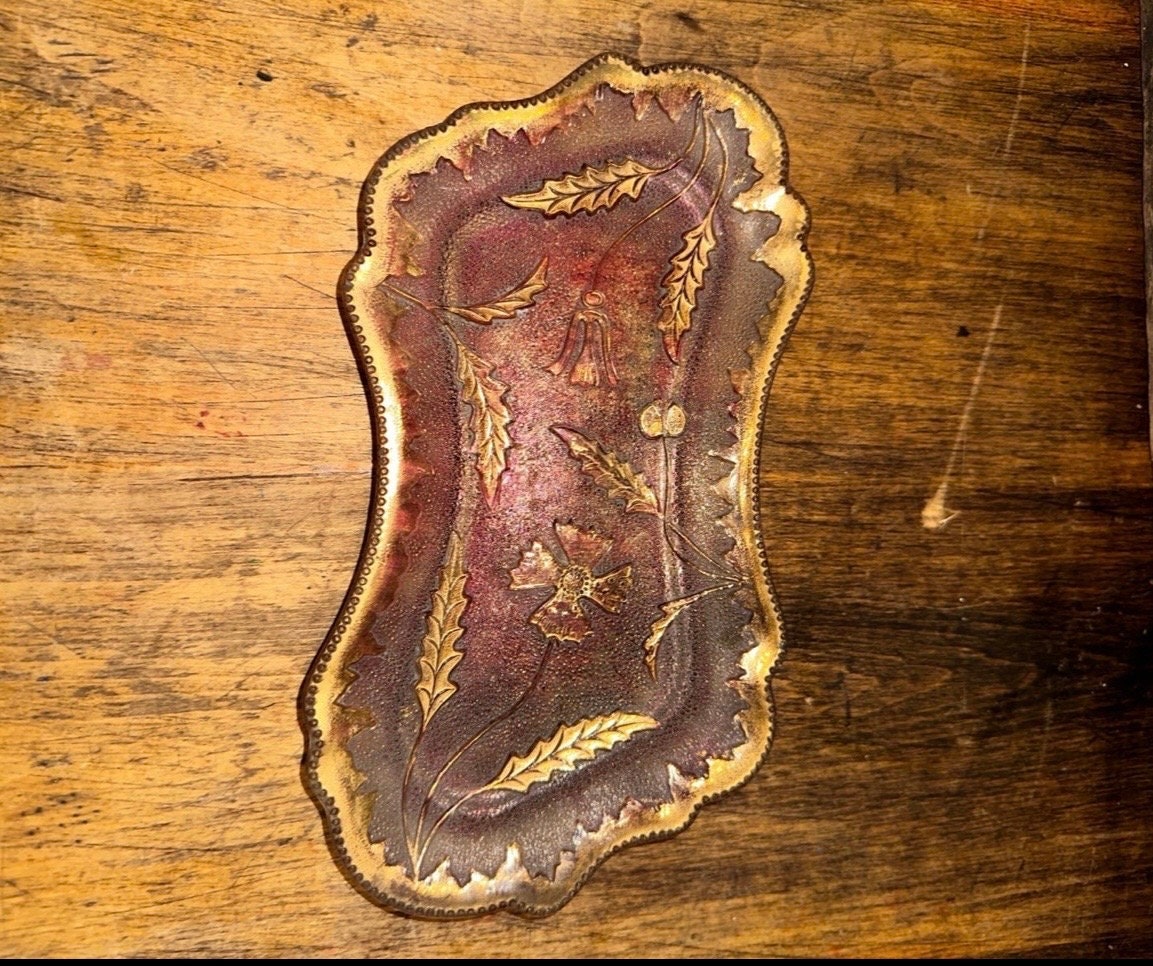 Antique Goofus Glass Dish 8.5 X 5 Red & Gold - Etsy