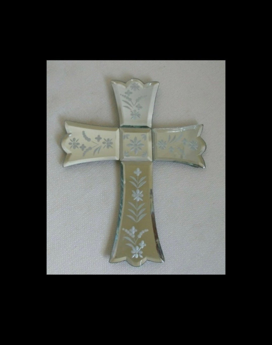 Vintage Etched Mirror Cross Boho Chic 12.5 X 9 Floral Design Wall Decor ...