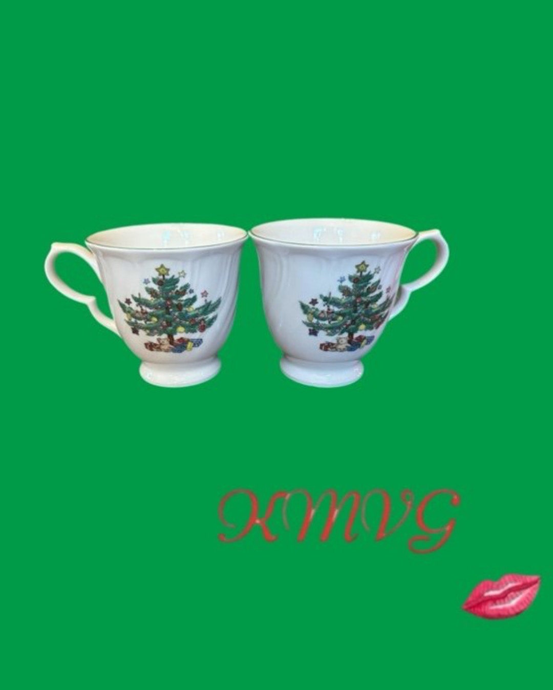 Vintage Nikko Japan Happy Holidays Tea Cups Set of 2 Christmas China ...