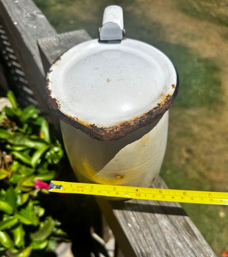 Large Antique Vintage Enamelware Water Kettle White Rustic Farmhouse 7. ...