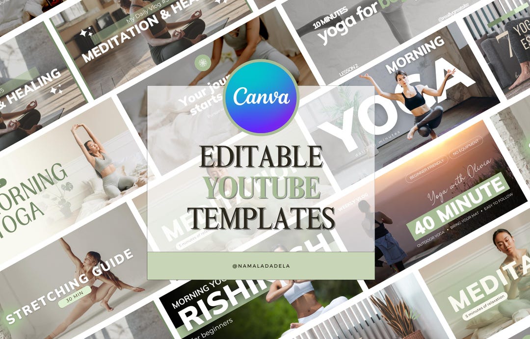 Yoga Youtube Thumbnail Templates Canva, Youtube Branding Kit, Channel ...