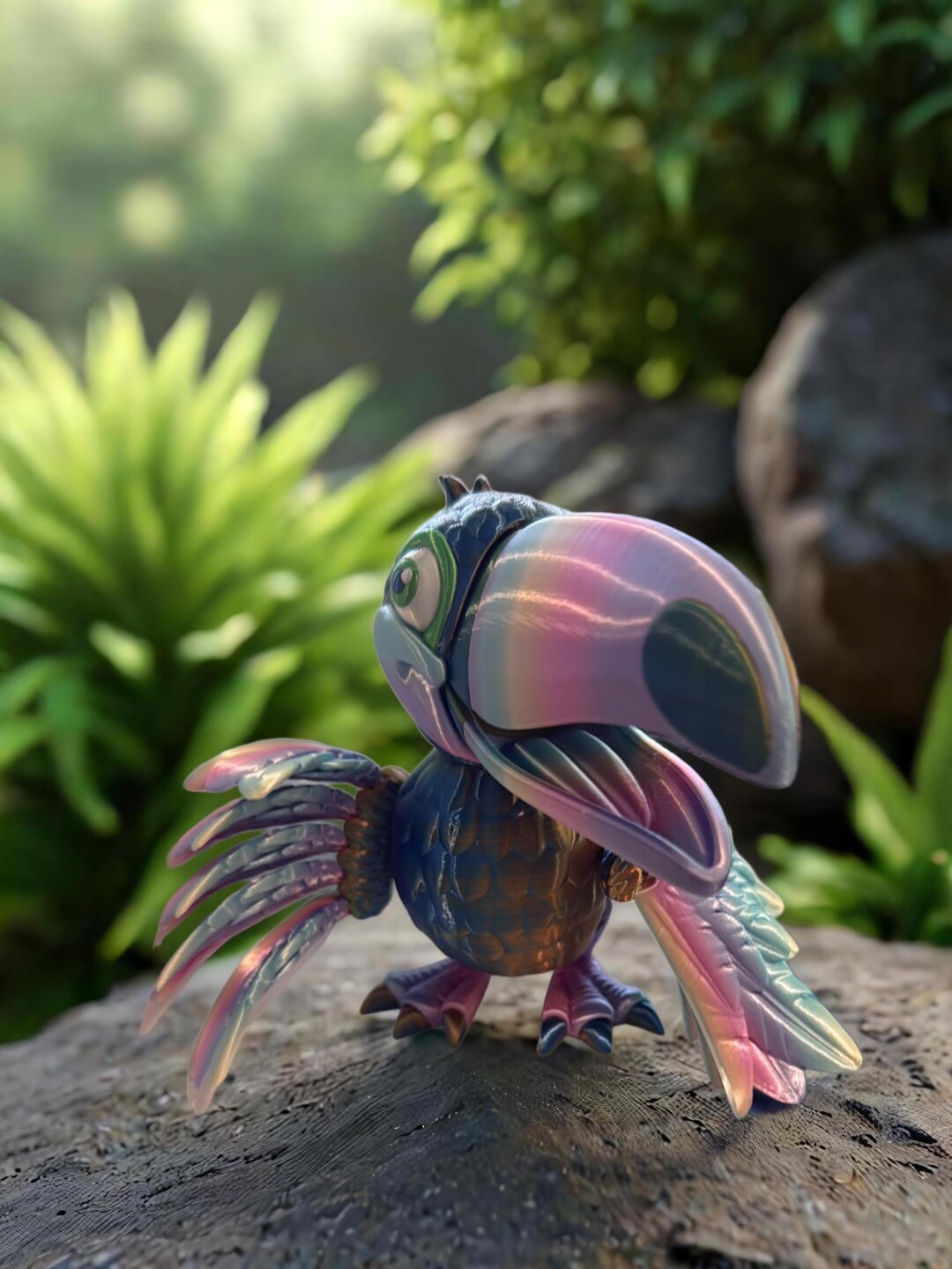 Articulated Rainbow Toucan Figure: 3D Printed Tropical Bird Collectible ...