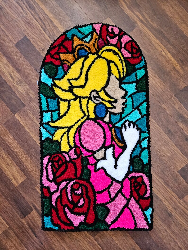 Princess Peach Stained Glass Tufted Rug Super Mario Brothers Rug - Etsy
