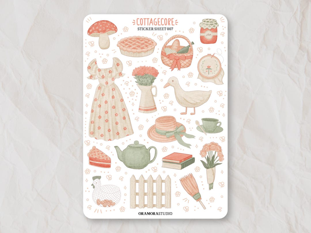 Cottagecore Sticker Sheet | Bullet Journal, Planner, Scrapbook | Spring ...