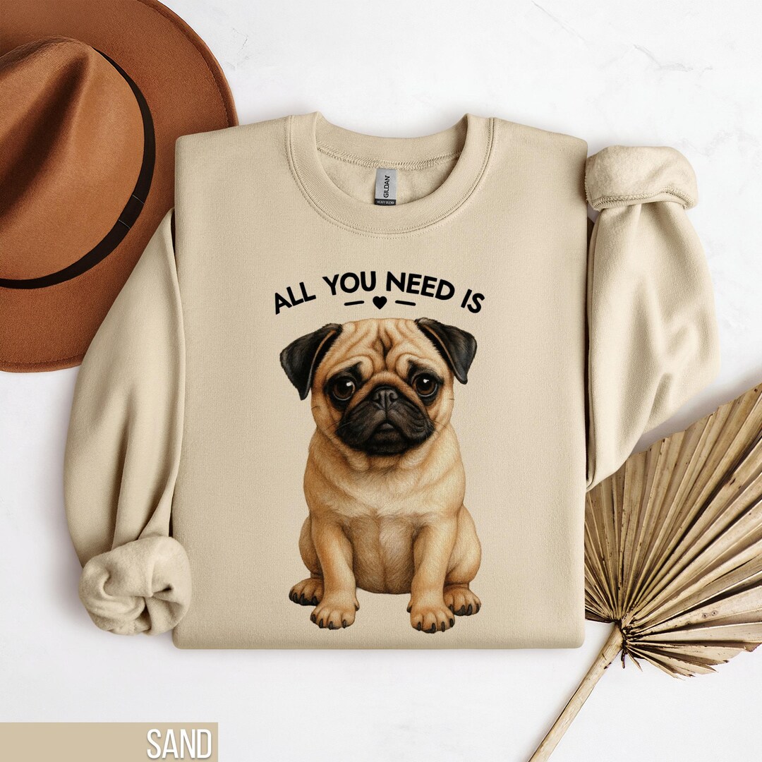 Cute Pug Sweatshirt, Puppy Dog Sweater, Dog Mom Pullover, Dog Lover ...