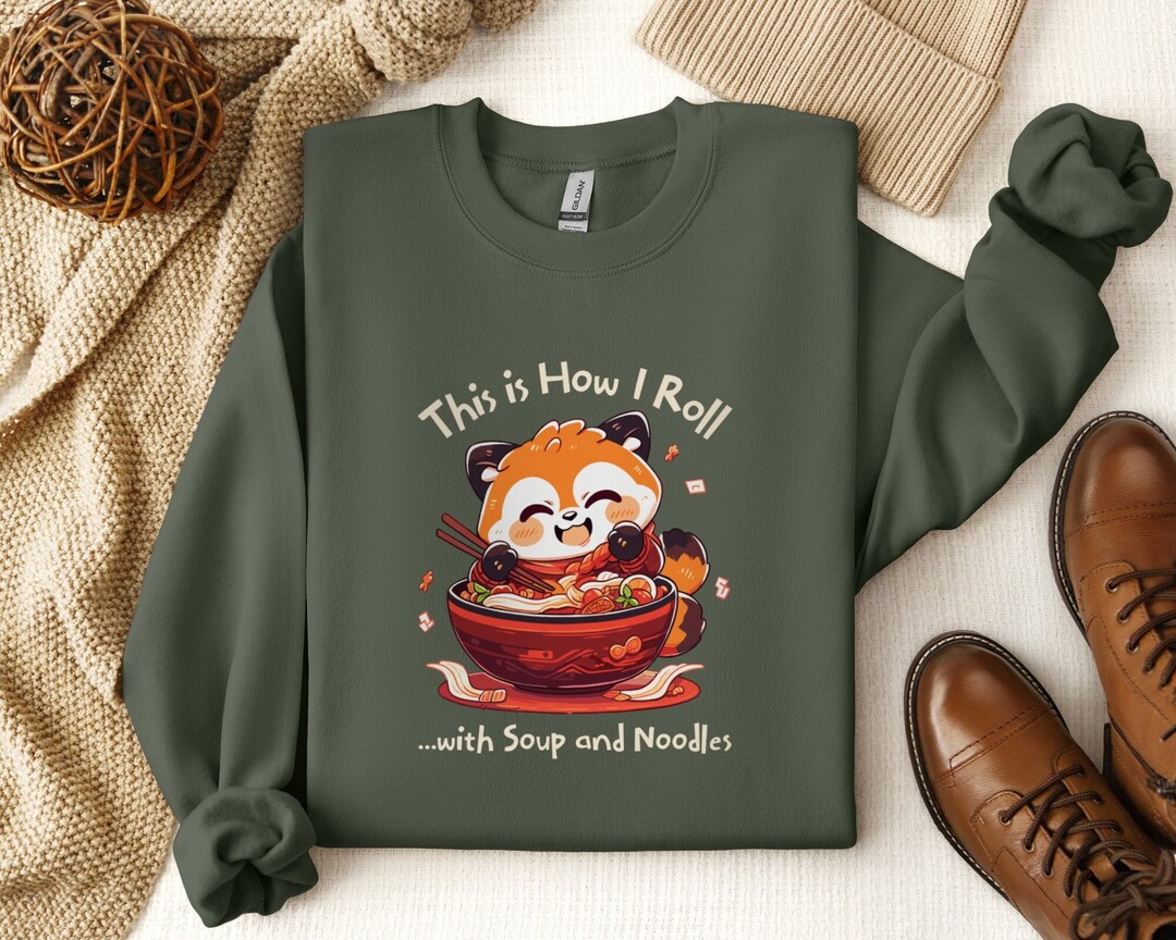 Cute Red Panda Ramen Sweatshirt, Cozy Kawaii Noodle Bowl Sweater, Funny ...