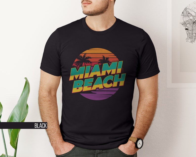 Retro Miami Beach Graphic Tee, Vintage 80s Style Miami Beach T-shirt ...