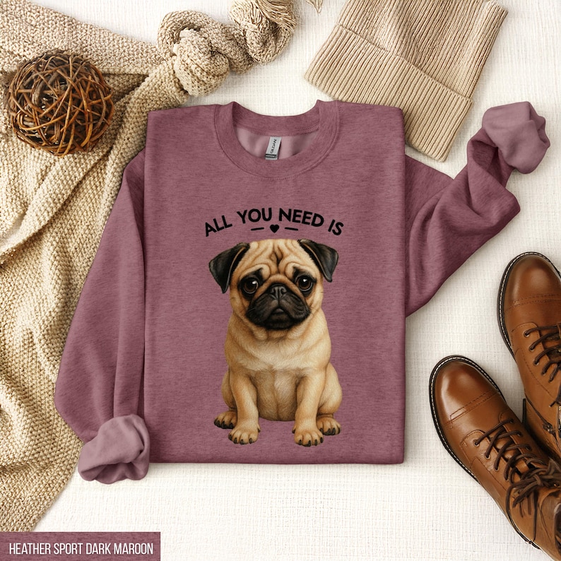Cute Pug Sweatshirt, Puppy Dog Sweater, Dog Mom Pullover, Dog Lover ...