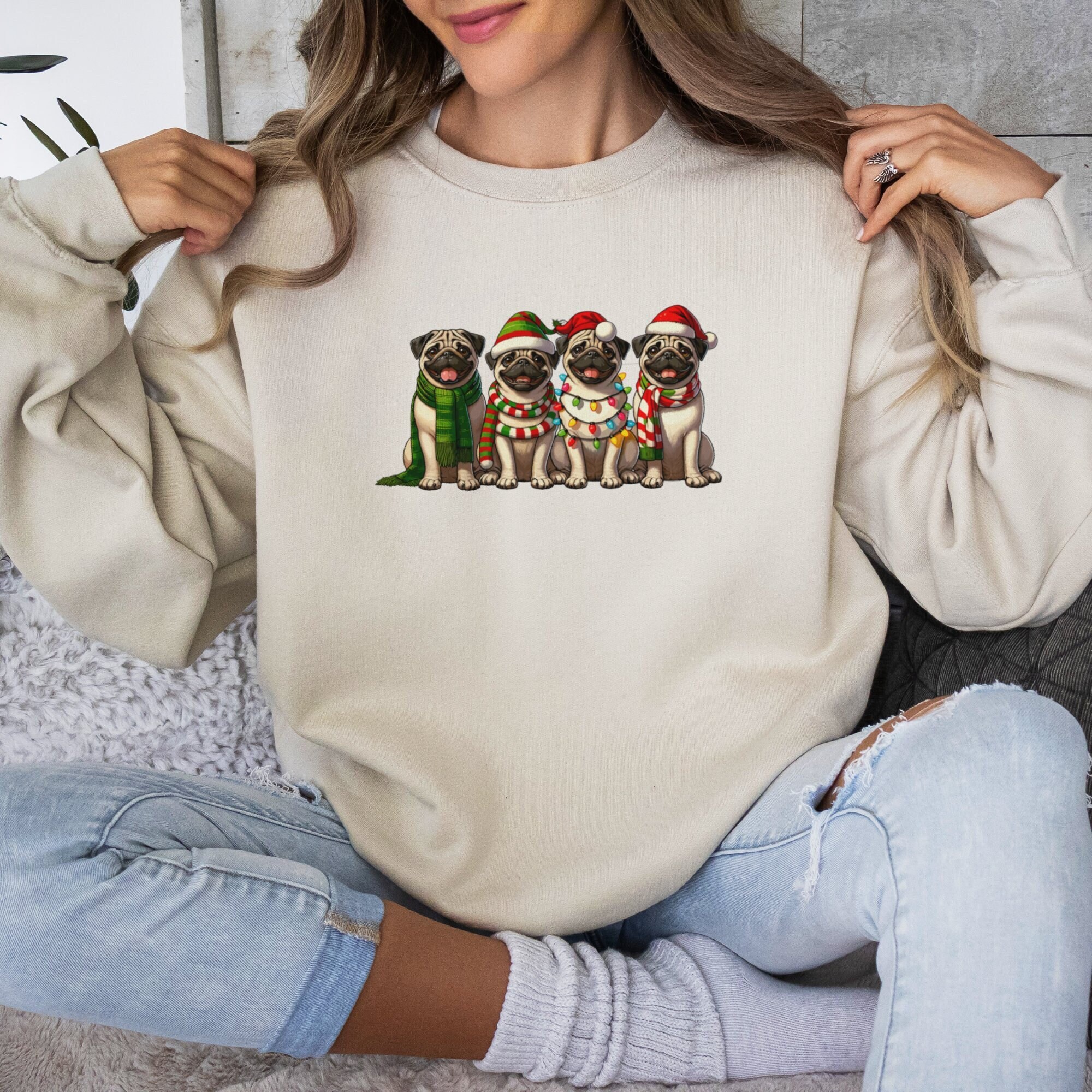 Pug Christmas Sweatshirt, Cozy Pug Sweatshirt, Dog Lover Sweater, Cute ...